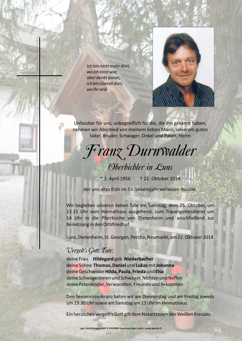 Todesfall Durnwalder Franz | Kassiani Bühne Percha